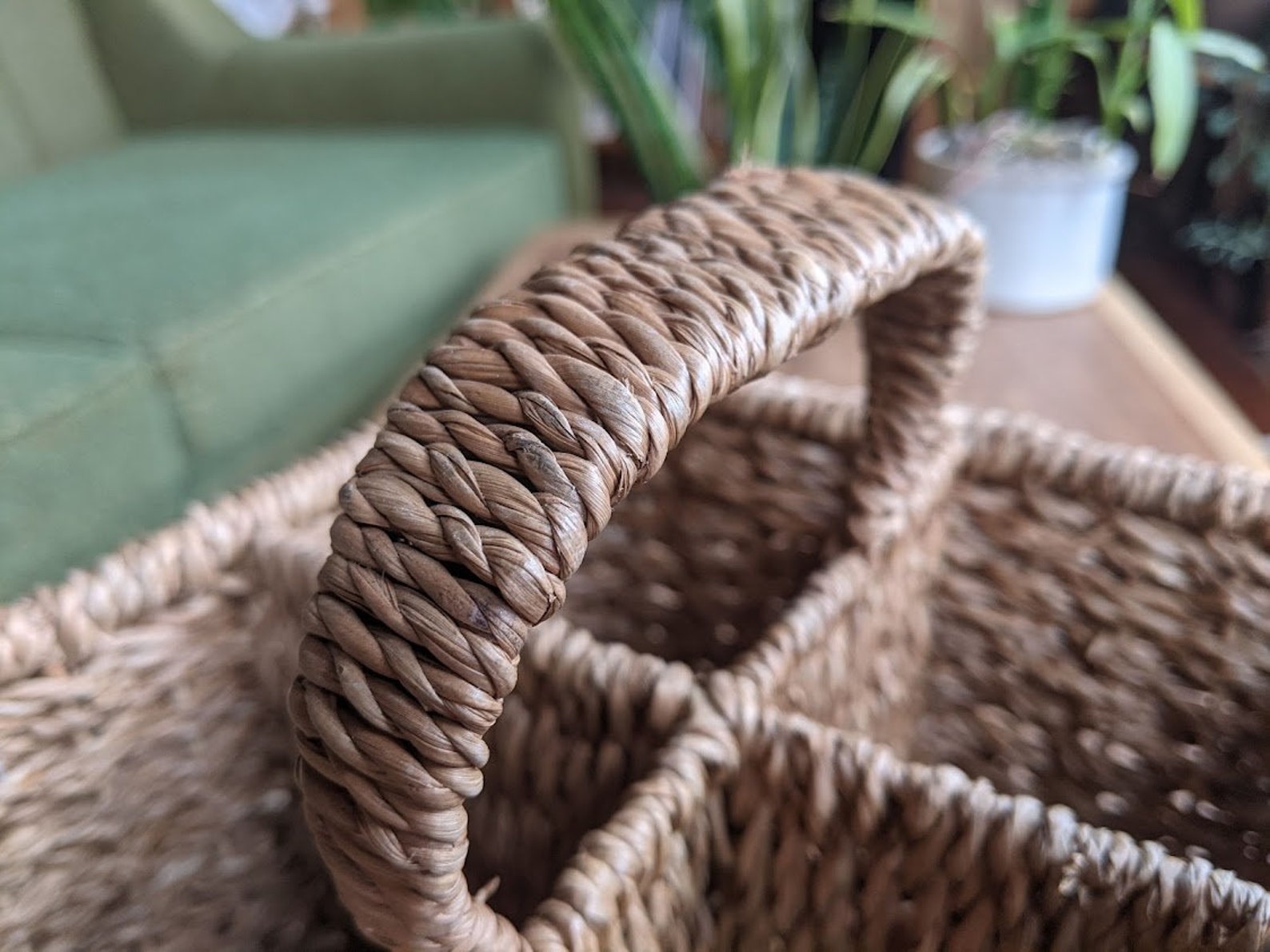 Woven Jute Wicker Square Four-sectioned Handled Basket Boho | Etsy