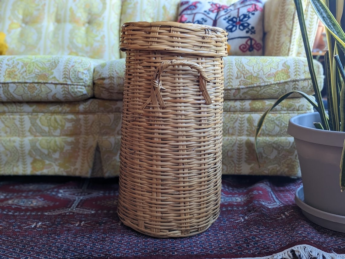 Tall Woven Wicker Basket With Lid | Rustic Boho Bohemian Farmhouse ...