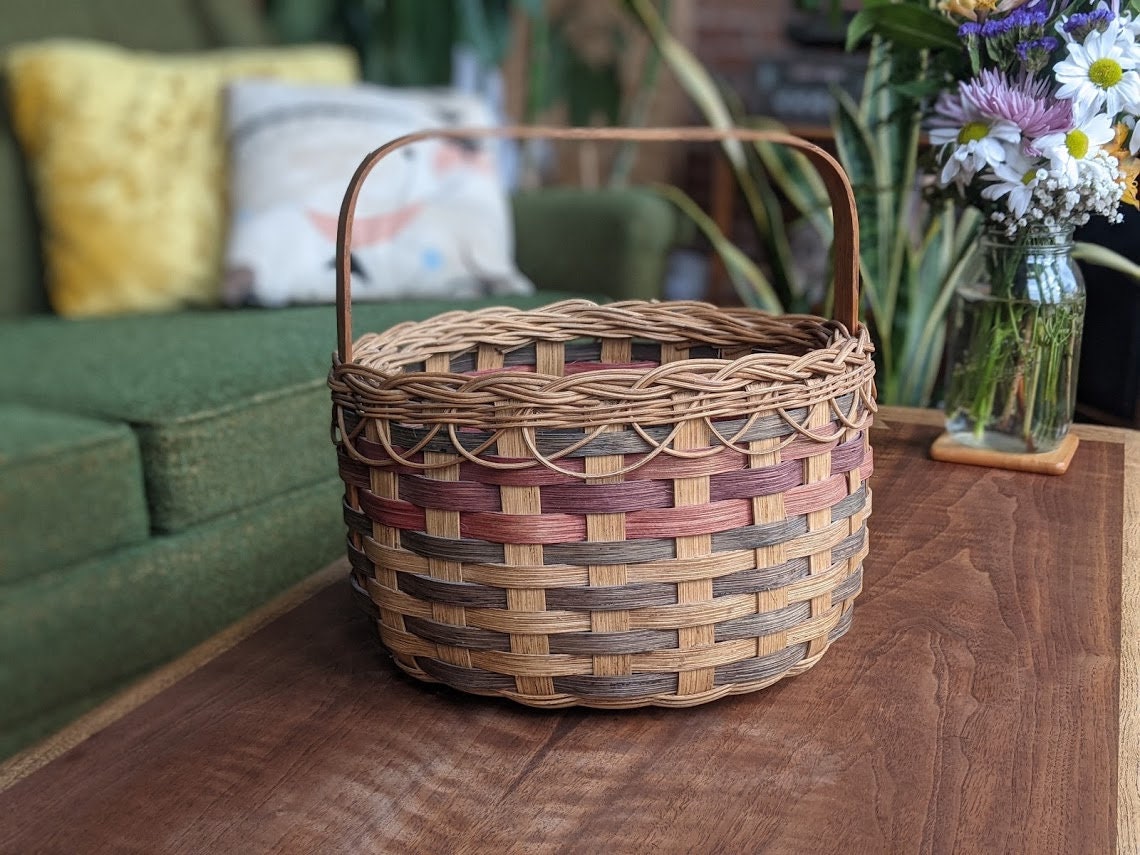 Red green blue woven wicker basket with handle farmhouse | Etsy