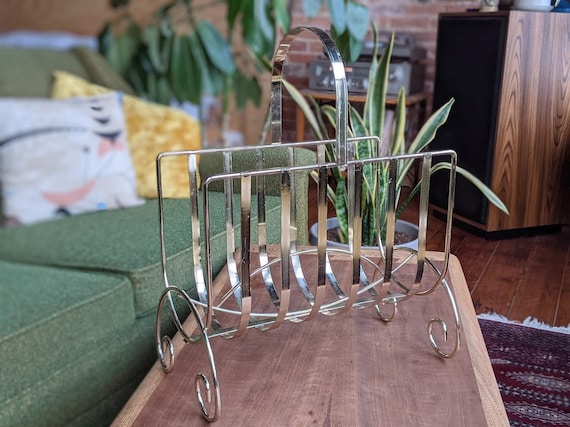Vintage Gold Metal Brass Magazine Rack Minimal Hollywood - Etsy