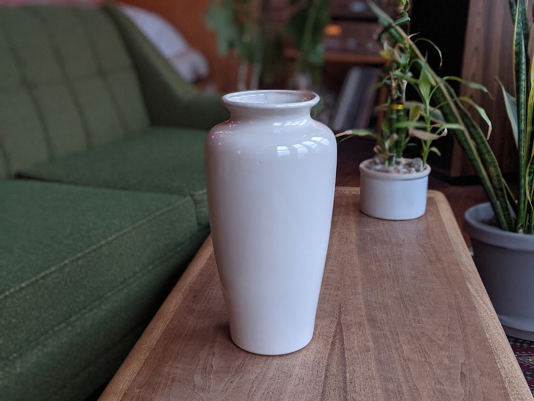 Tall White Ceramic Flower Vase | Vintage Eclectic Mid-century Floral ...