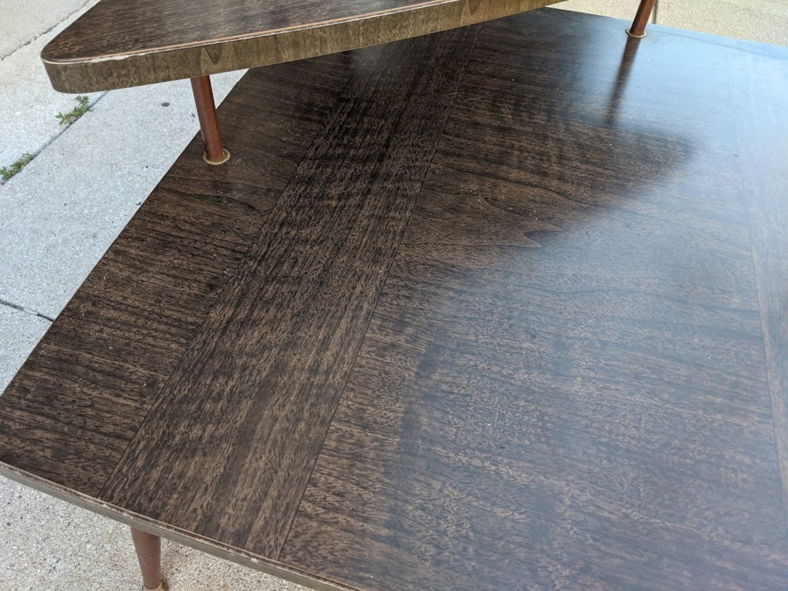 Mid-century Two-tiered Corner Formica Wood Table | Retro Eclectic ...