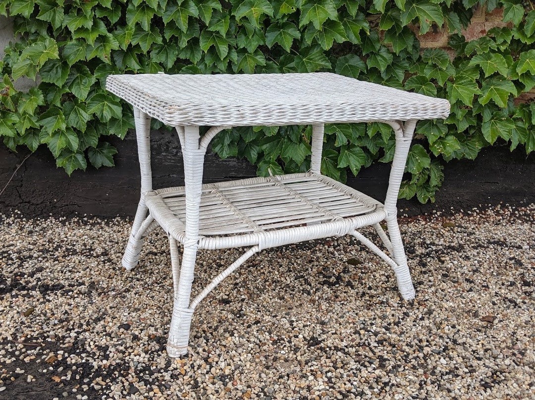 Vintage White Wicker Table | Eclectic Farmhouse Country Cottage Boho ...