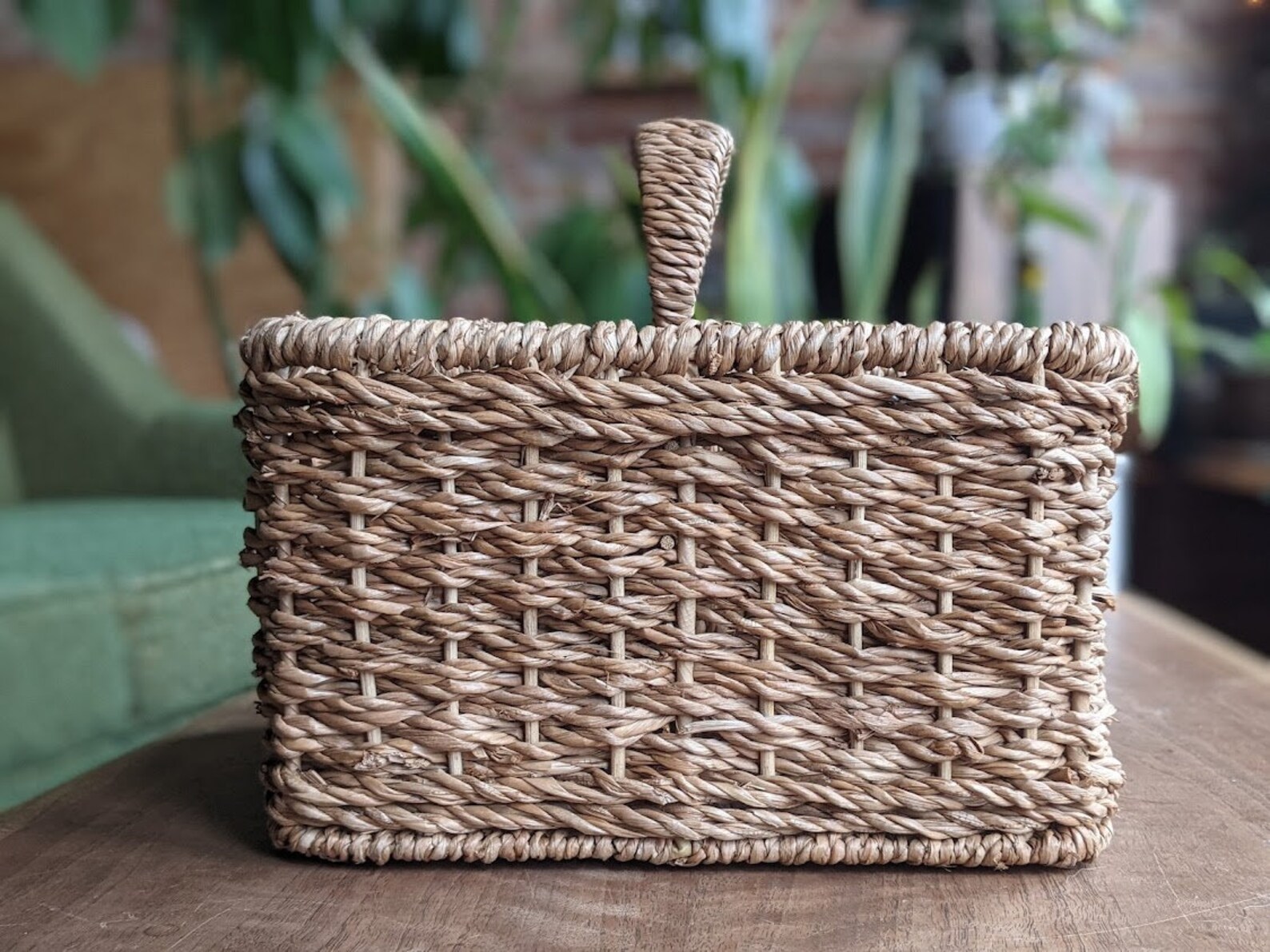 Woven Jute Wicker Square Four-sectioned Handled Basket Boho | Etsy