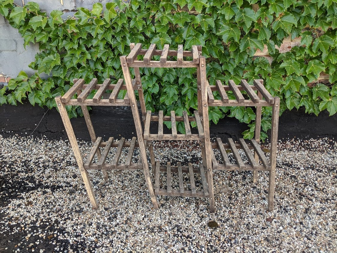 Rustic Primitive Wooden Plant Stand | Multi-tiered Country Farmhouse ...