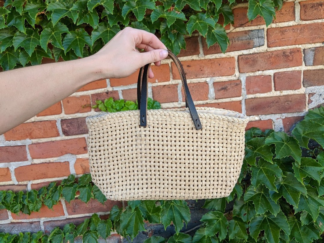 Vintage Woven Natural Rattan Handbag | Small Vintage Knit + Leather ...