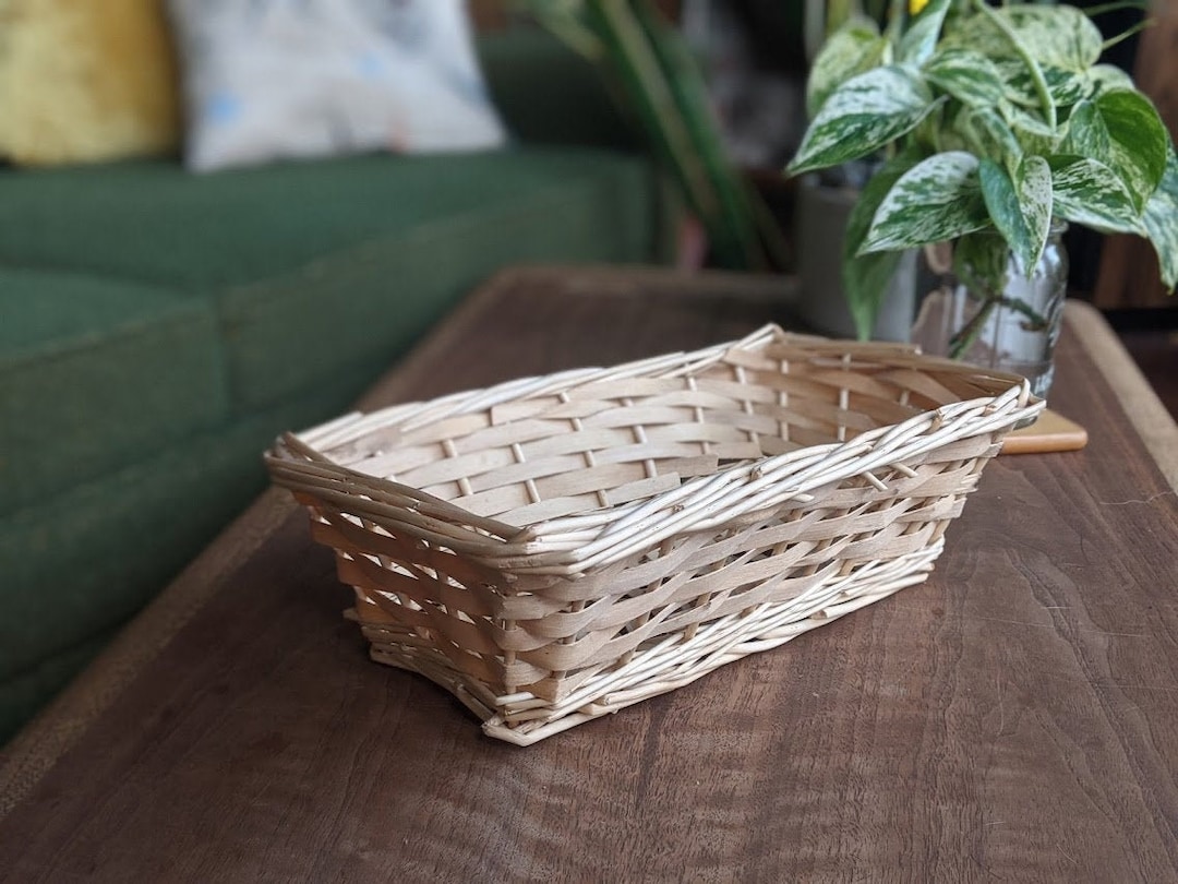 Light Natural Woven Wicker Rectangle Basket | Rustic Farmhouse Country ...