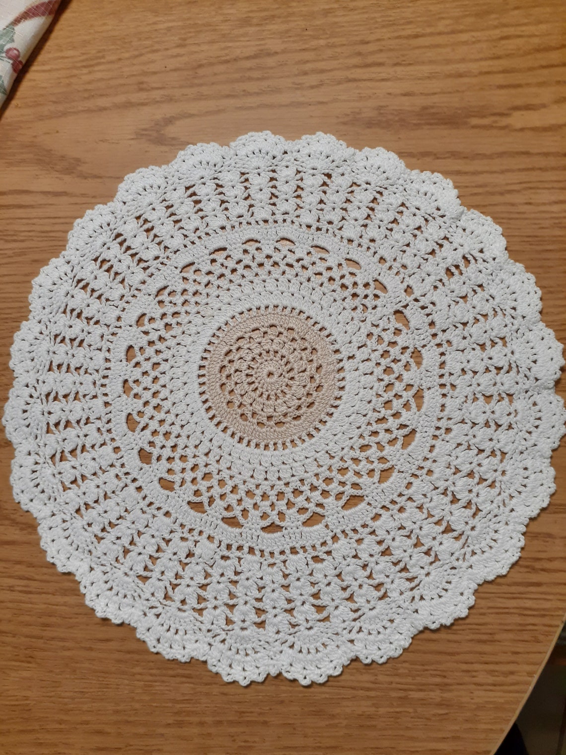 New 13 White Summer Splendor Doily With Beige Center. 100% Washable ...