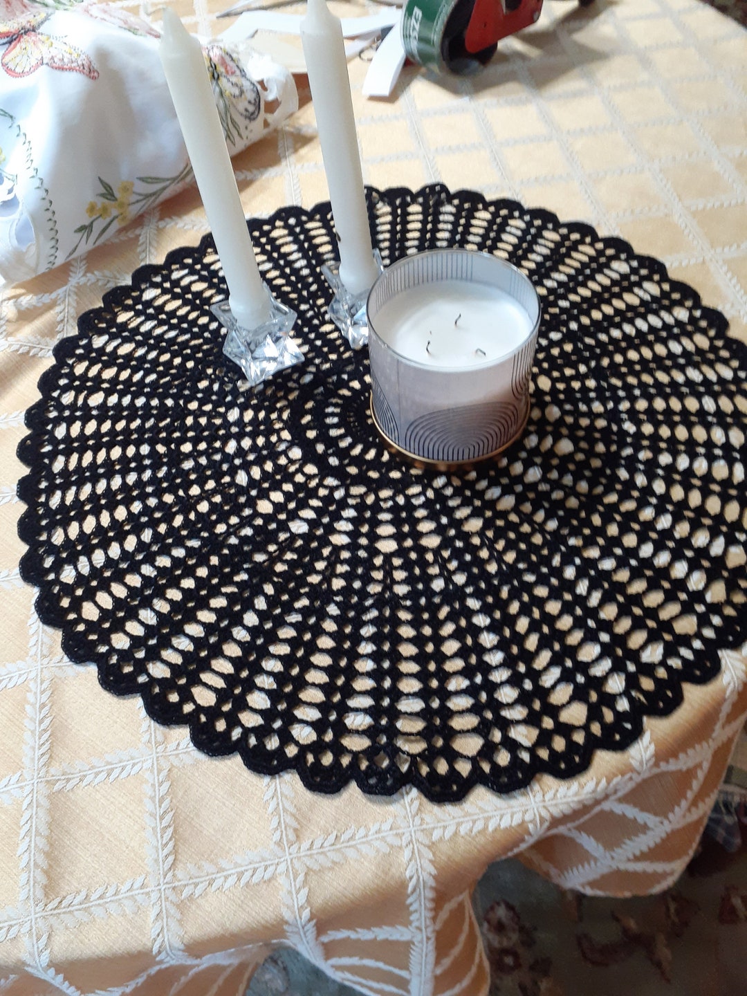 19" Hand Crocheted Doily in Black. A Great Centerpiece in 100% Washable ...