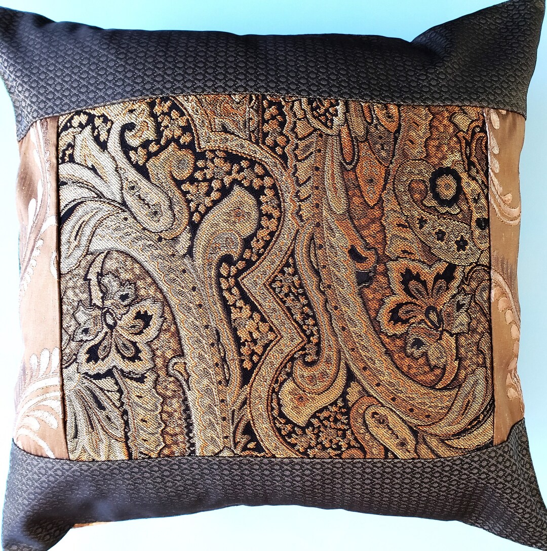 16x16 Metallic Brocade Gold, Black, Copper & Brown Embroidered Luxury ...