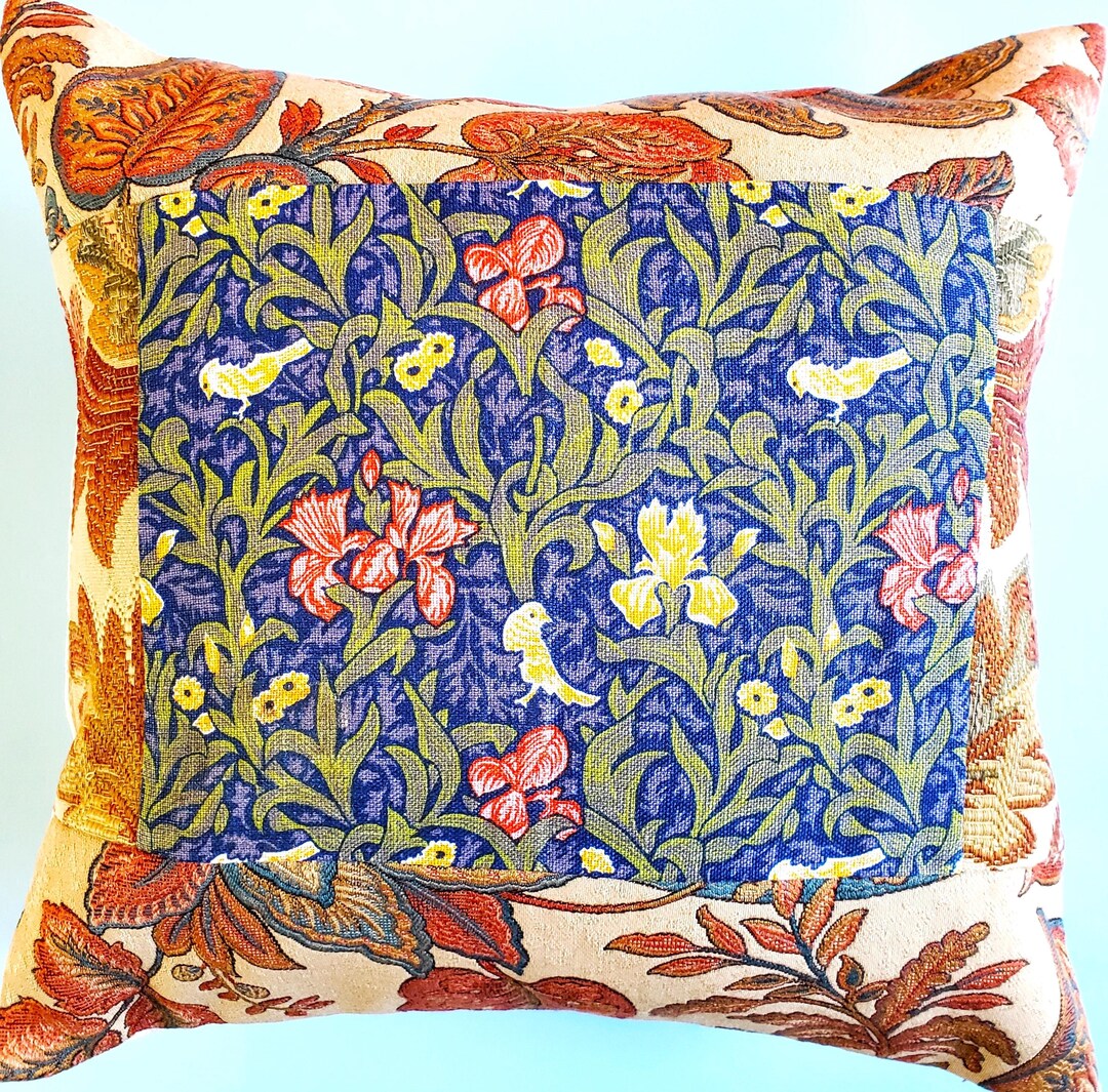 16x16 William Morris Style Birds & Flowers Print Pillow Cover With ...