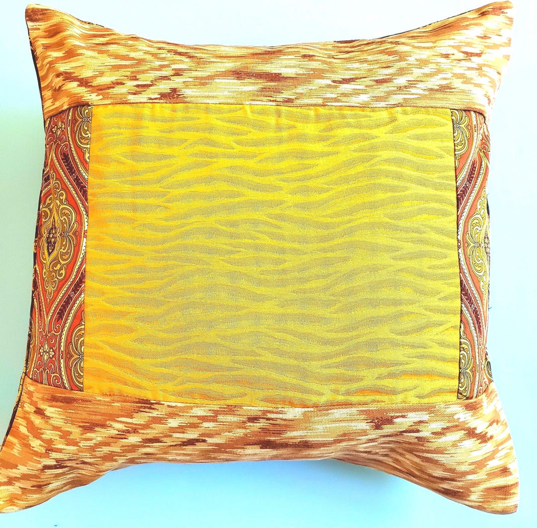 16x16 Mango Colour Luxury Cushion Cover Designer Patchwork Pillow Cover ...