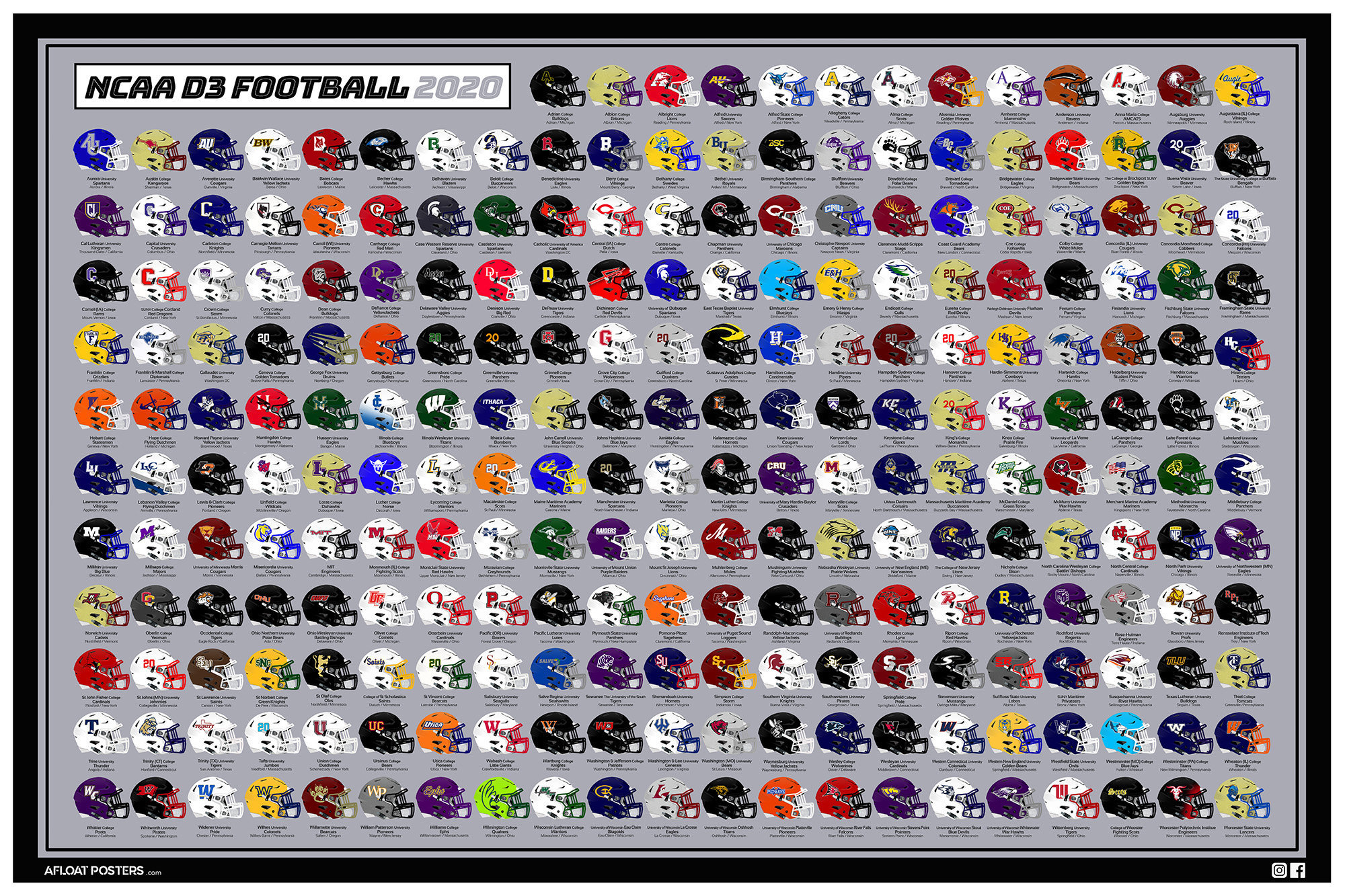 College Football : NCAA Division 3 Helmet Guide | Etsy