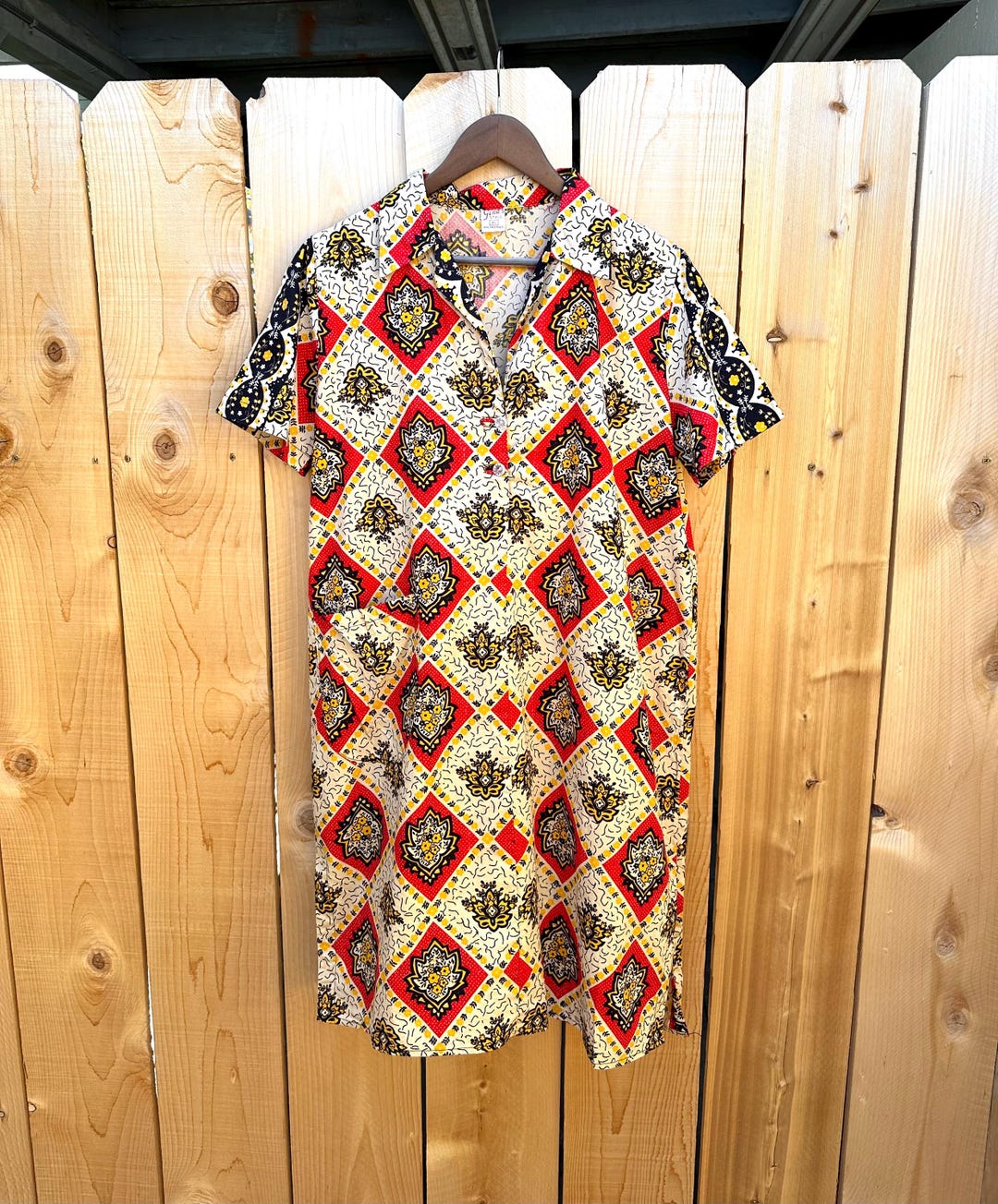 1970s Vintage Philippines Filipino Bandana Print Cotton Duster Dress ...