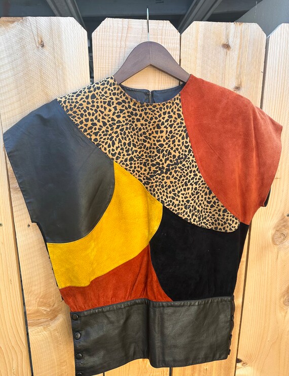 1980s Vintage Colorful Suede Leather Patchwork Shirt - Gem