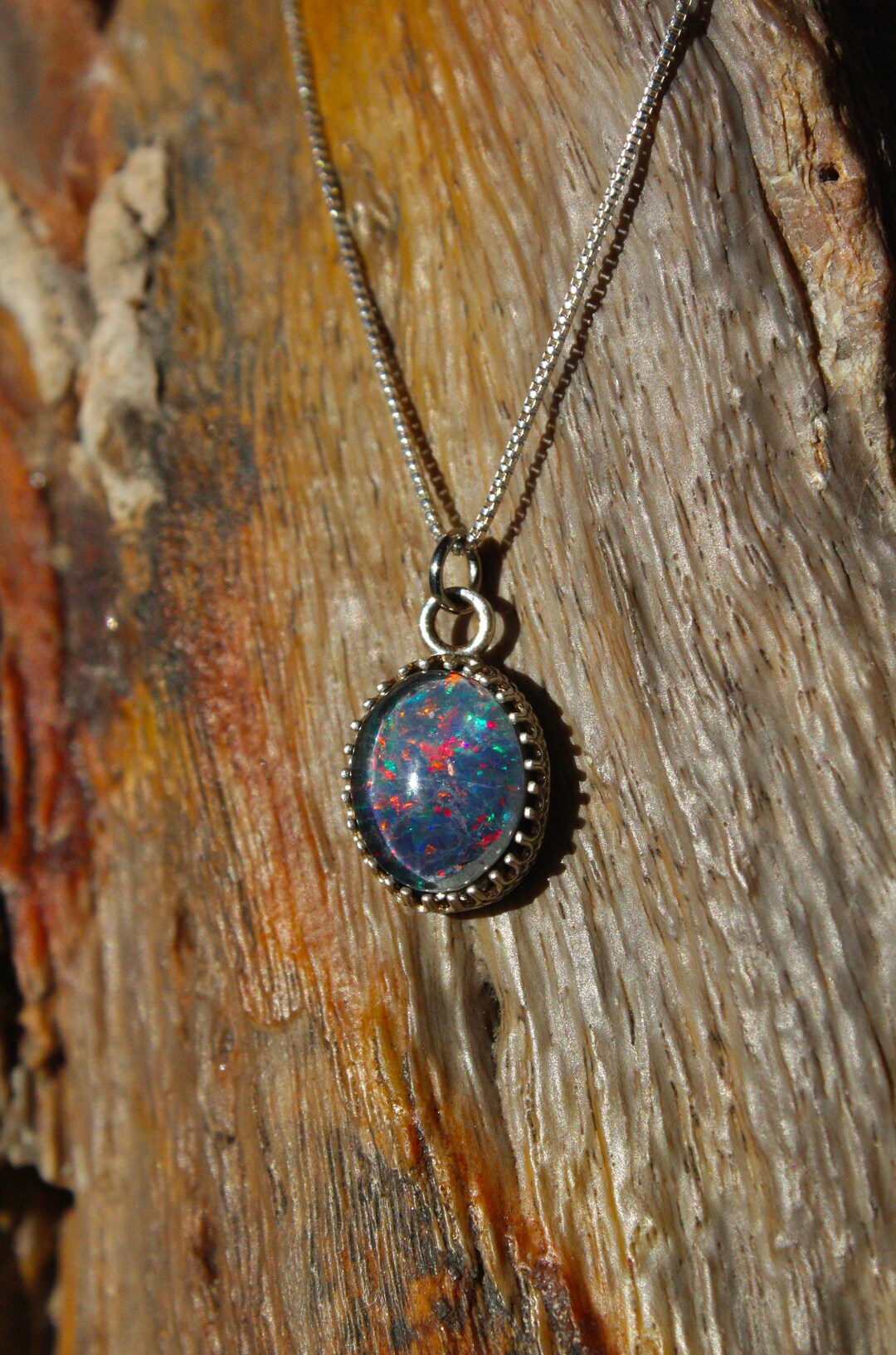 Sterling Black Australian Opal Triplet Necklace, 11.5 X 9.3 Mm - Etsy