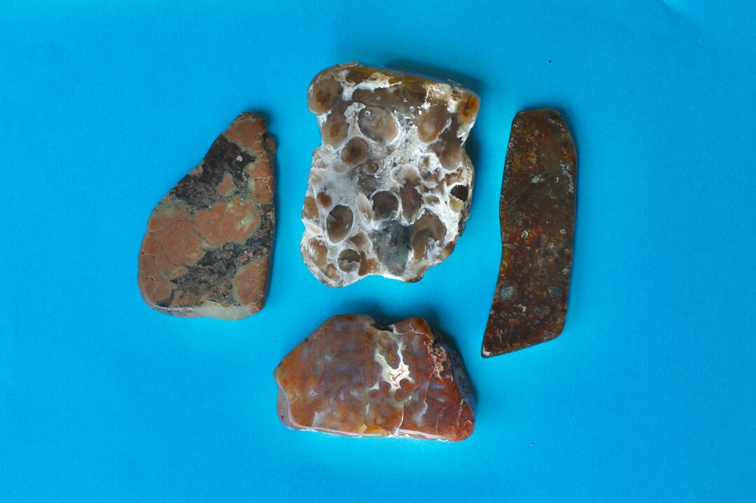 4-pak Tumbled Gemstone Slabs - Tube Agate, Amber Moss Agate, Dendritic ...