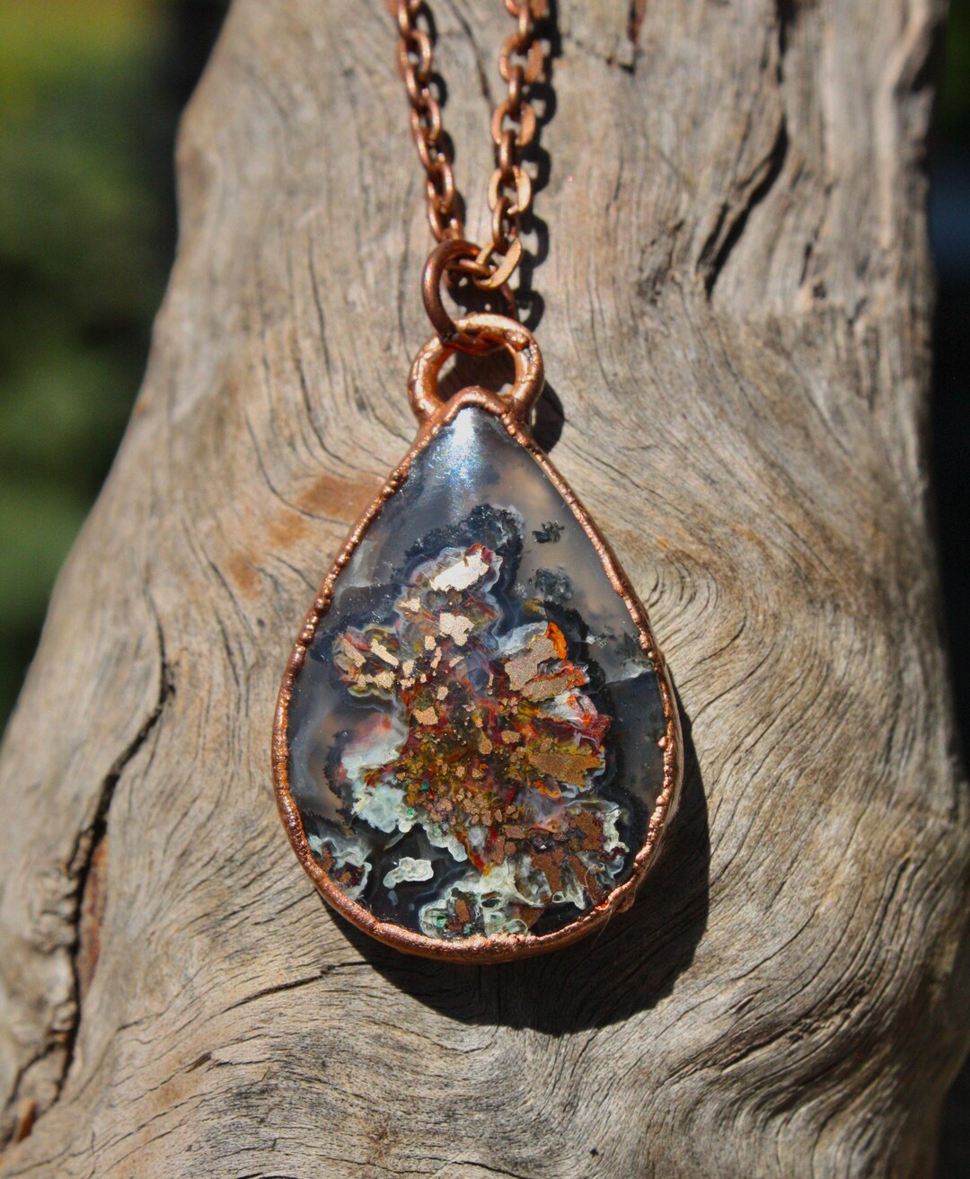 Copper Agate Necklace, Copper Electroform - Etsy