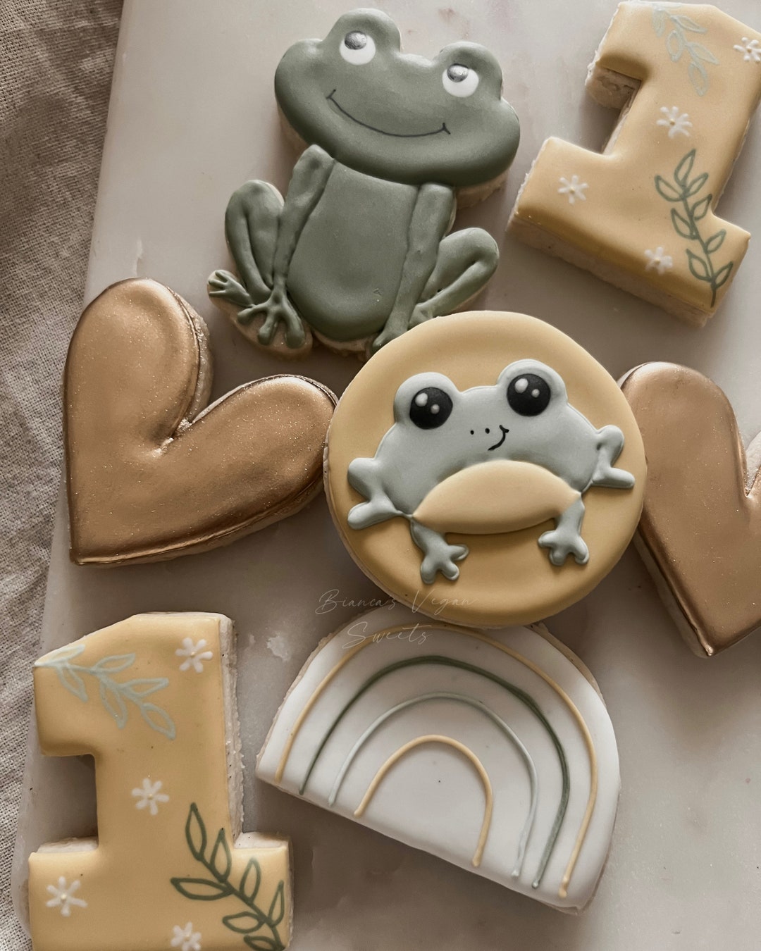 Vegan Frog Sugar Cookies | Floral Cookies | Gold Cookies | Birthday ...