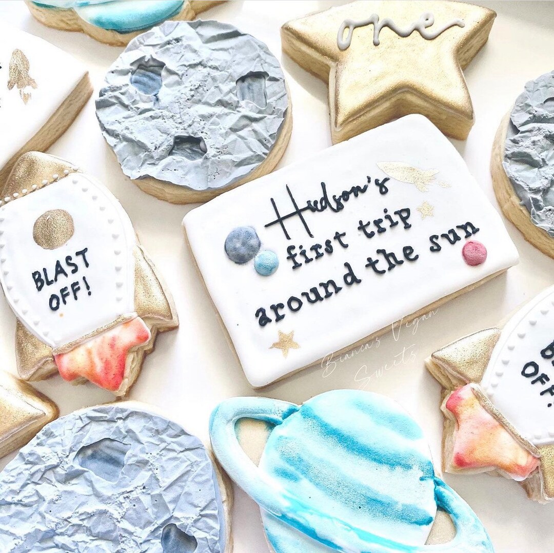 Vegan Space Cookies | Rocket Ship Cookies | Planet Cookies - Etsy