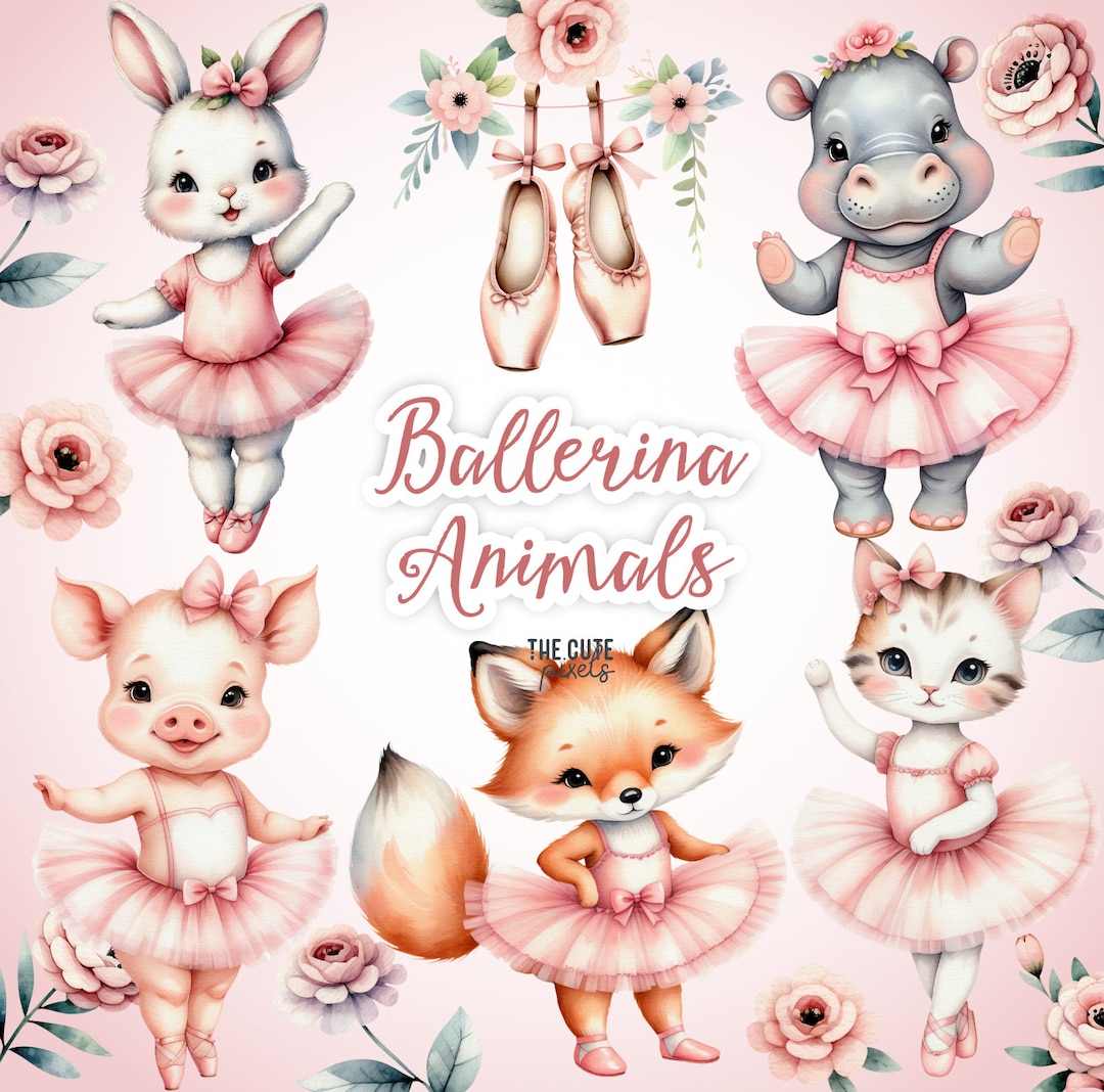 Cute Ballerina Animals Clipart Watercolor, Cute Ballet Clipart ...