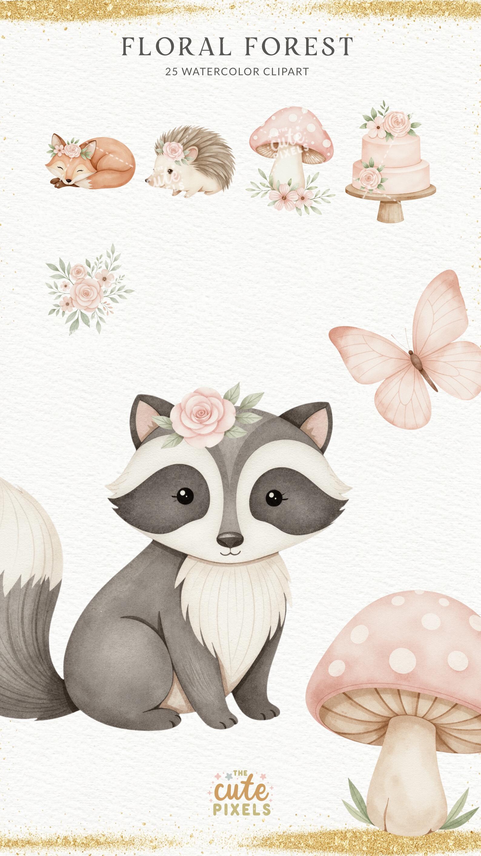 Floral Forest PNG, Boho Woodland Clipart, Pink Forest Animals, Girl ...