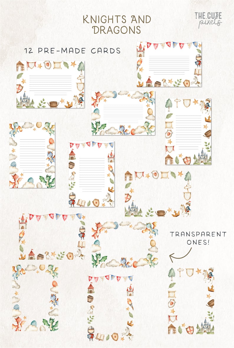 Knight and Dragon Watercolor Clipart, Castle Fairy Tale Dragons King ...