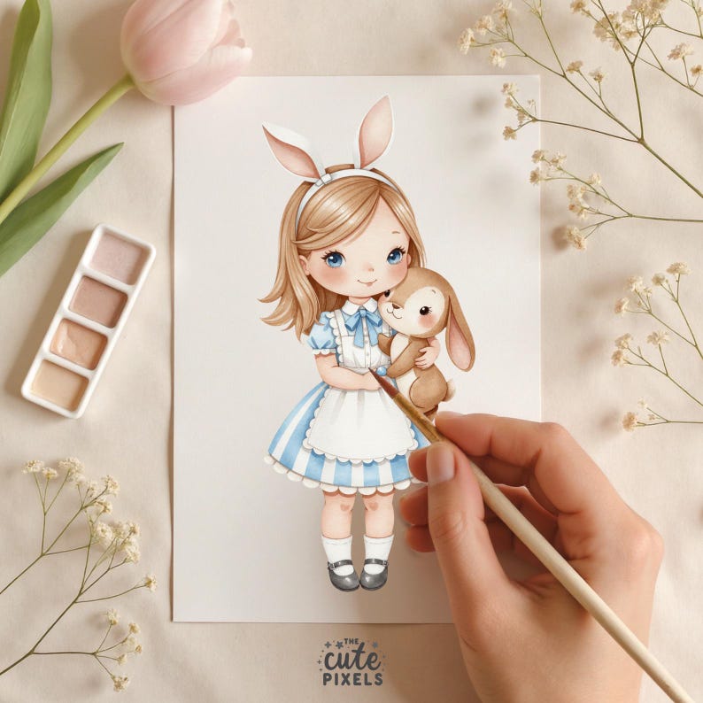 Kawaii Alice in Wonderland Clipart, Baby Alice Clip Art, Watercolor ...