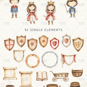 Knight and Dragon Watercolor Clipart, Castle Fairy Tale Dragons King ...