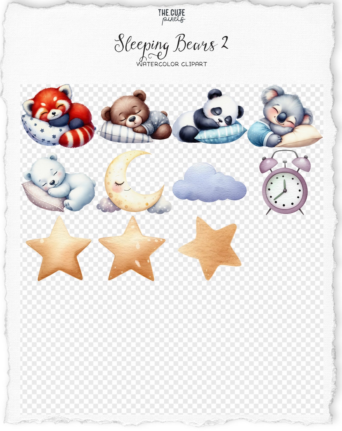 Cute Sleeping Bears Clipart Watercolor, Baby Shower Clipart, Watercolor ...