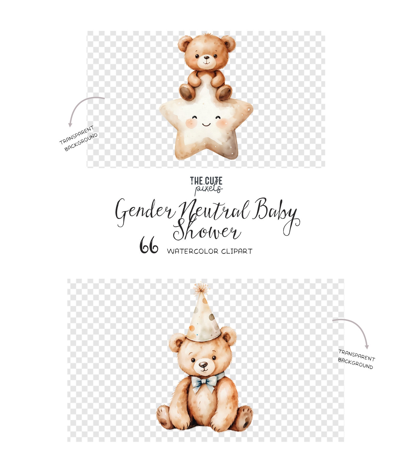 Gender Neutral Baby Shower Clipart, Teddy Bear Clipart, Teddy Bear PNG ...