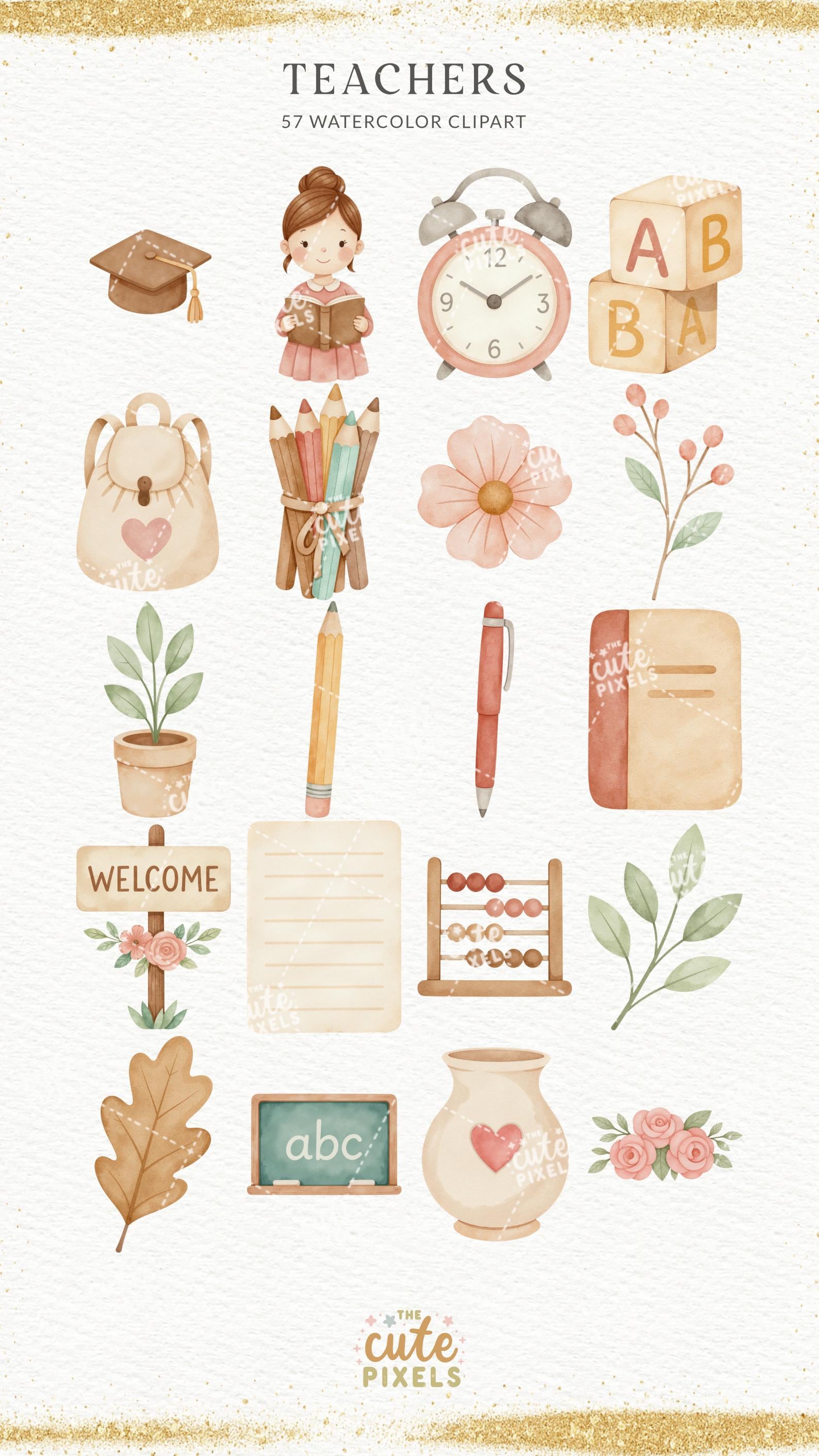 Teacher's Day Watercolor Clipart, Kids School Illustrations (PNG) - Etsy