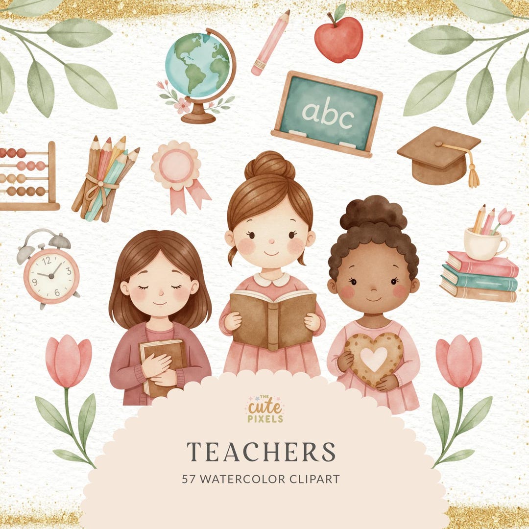 Teacher's Day Watercolor Clipart, Kids School Illustrations (PNG) - Etsy