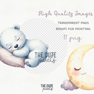 Cute Sleeping Bears Clipart Watercolor Baby Shower Clipart - Etsy