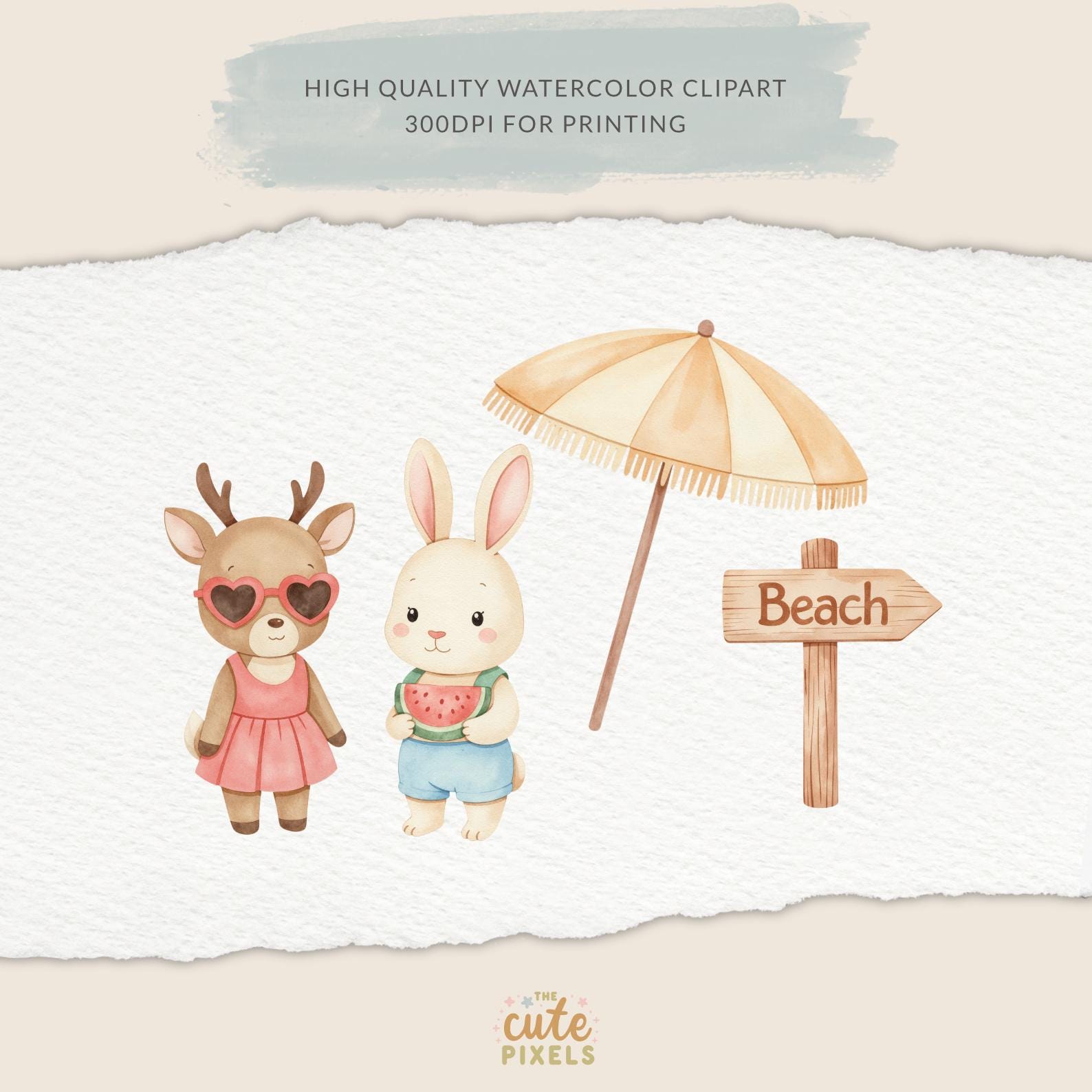 Beach Summer Clipart, Cute Beach Animals, Ocean Nursery Clipart, Baby ...