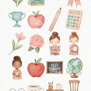 Teacher's Day Watercolor Clipart, Kids School Illustrations (PNG) - Etsy