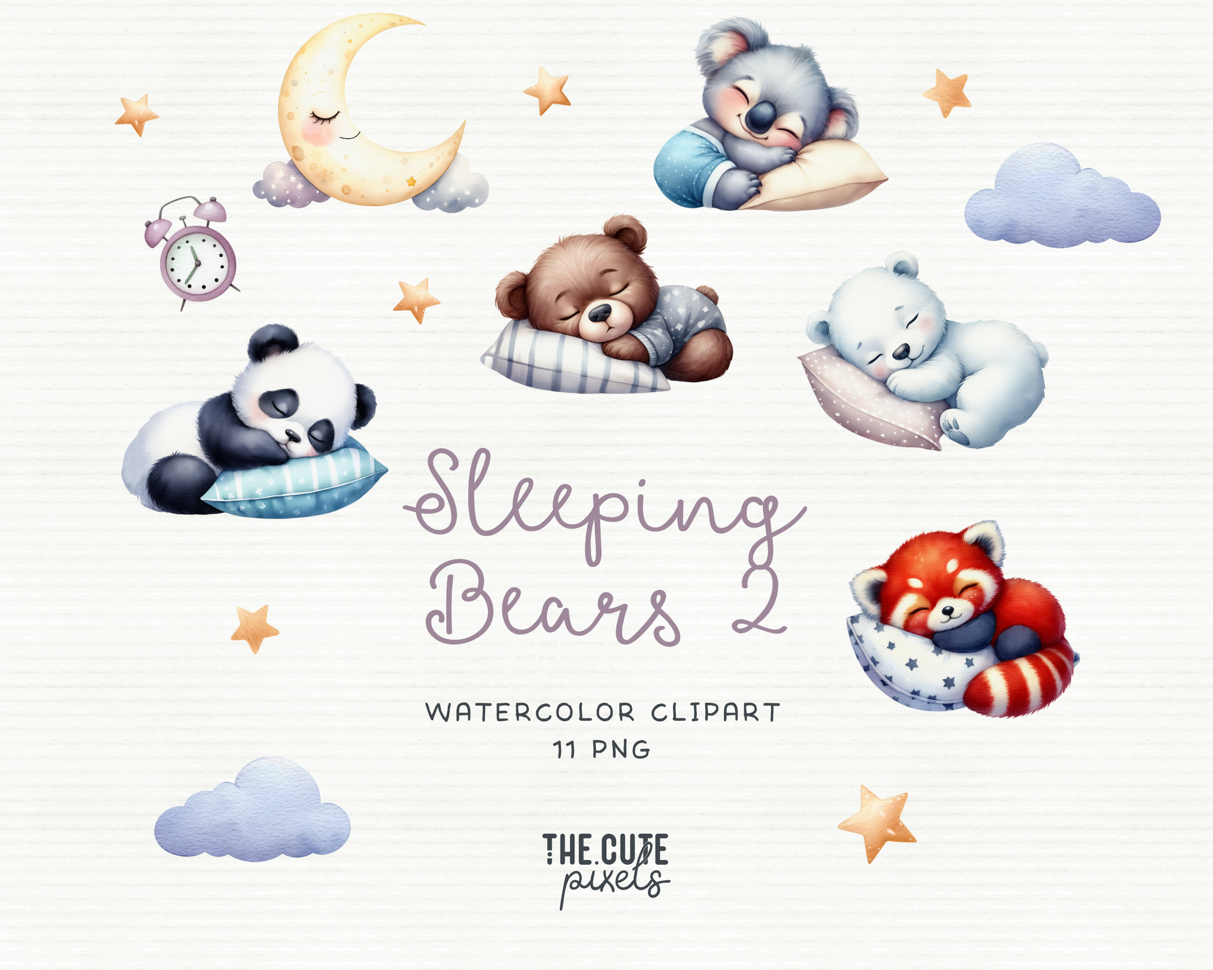 Cute Sleeping Bears Clipart Watercolor Baby Shower Clipart - Etsy