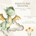 Knight and Dragon Watercolor Clipart, Castle Fairy Tale Dragons King ...