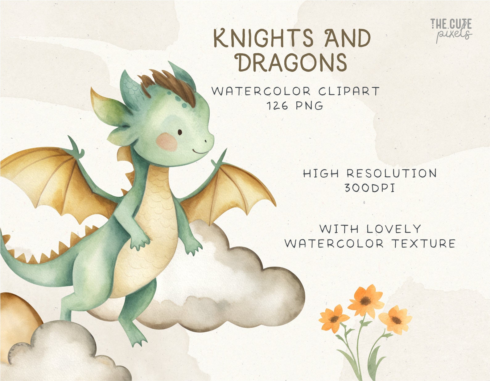 Knight and Dragon Watercolor Clipart, Castle Fairy Tale Dragons King ...