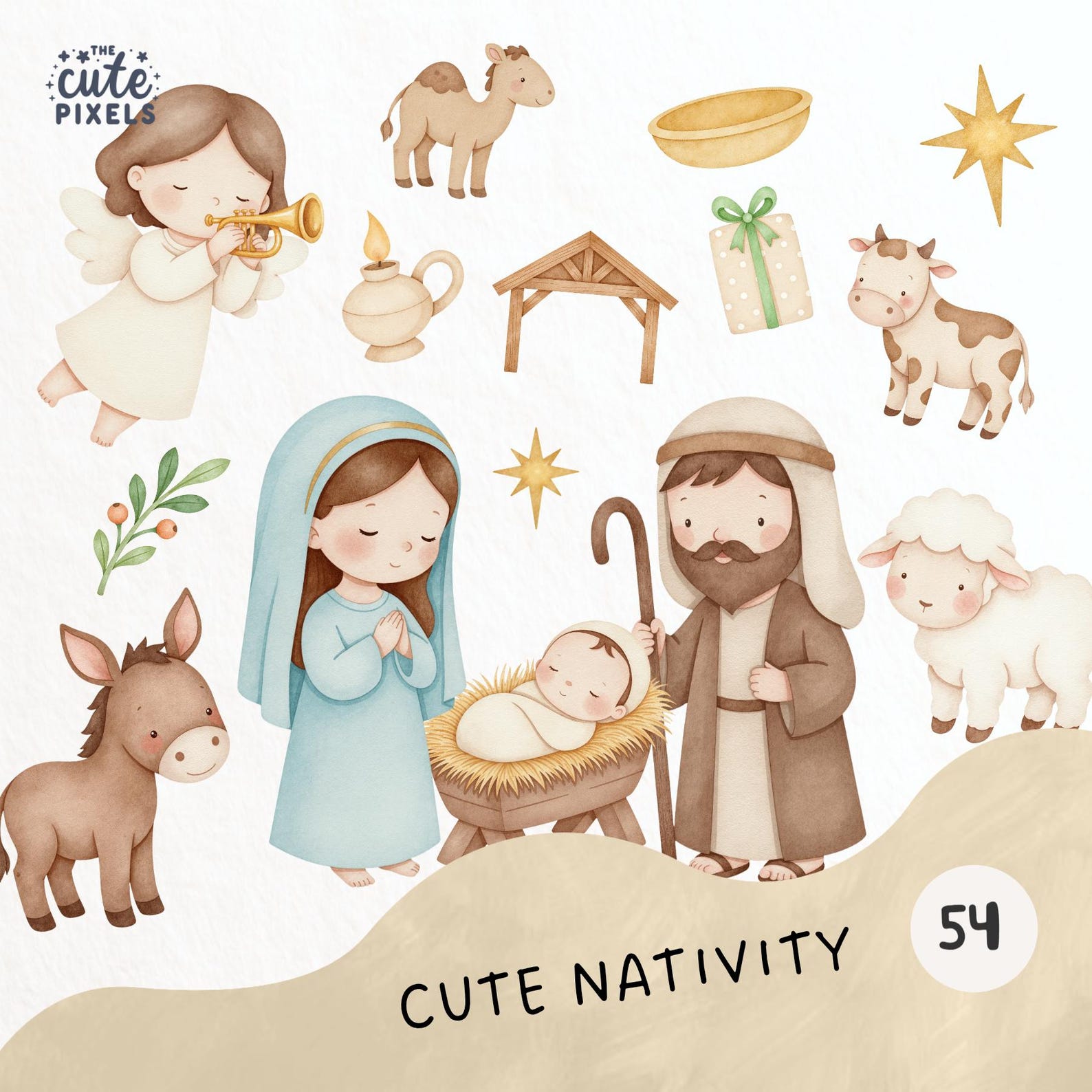 Nativity Clipart Christmas Holy Family Set With: Animals, Baby Jesus ...