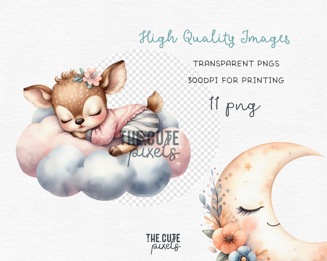 Cute Sleeping Animals Clipart Watercolor Woodland Animals - Etsy