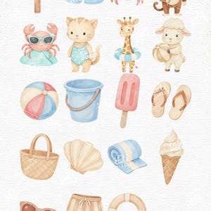 Beach Summer Clipart, Cute Beach Animals, Ocean Nursery Clipart, Baby ...