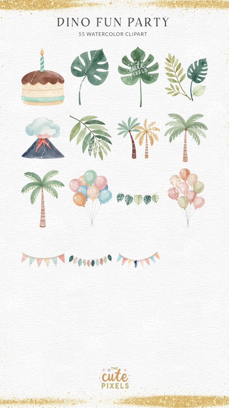 Dino Birthday Watercolor, Cute Dinosaur Party Clipart, Jurassic World ...