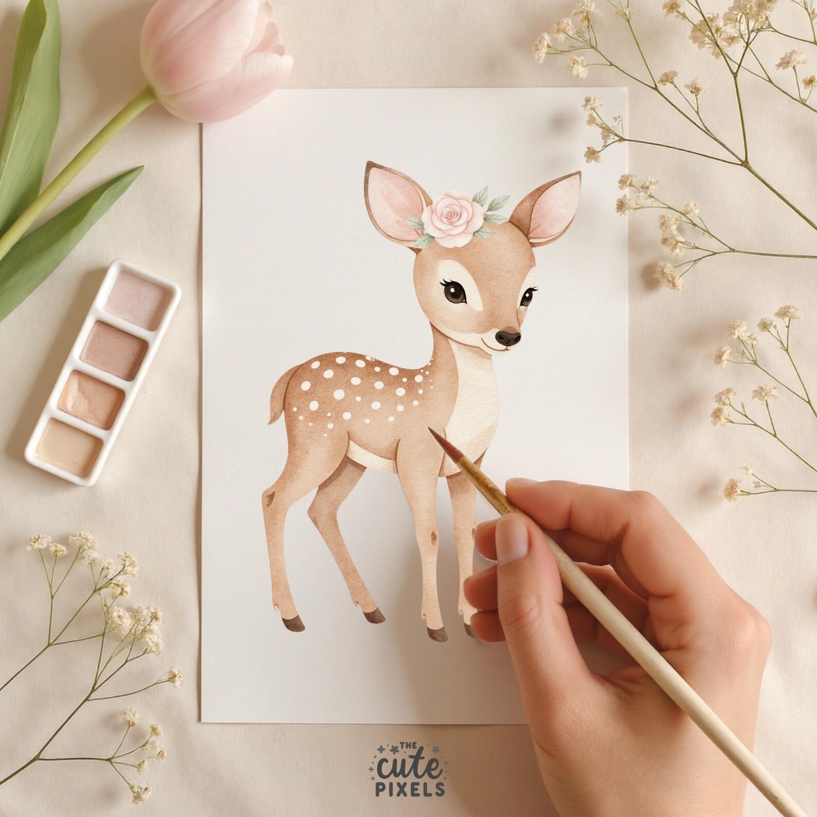 Floral Forest PNG, Boho Woodland Clipart, Pink Forest Animals, Girl ...