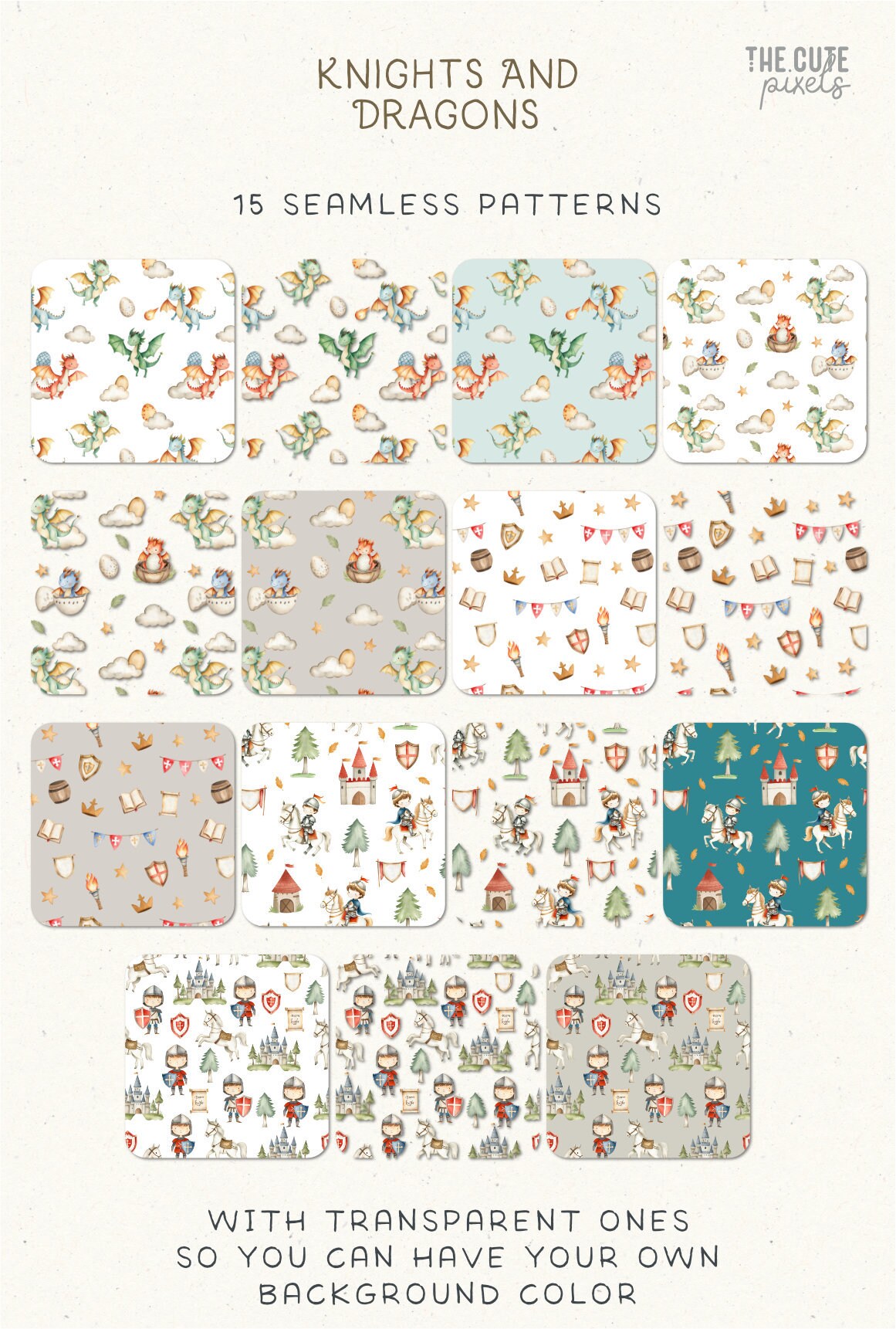 Knight and Dragon Watercolor Clipart, Castle Fairy Tale Dragons King ...