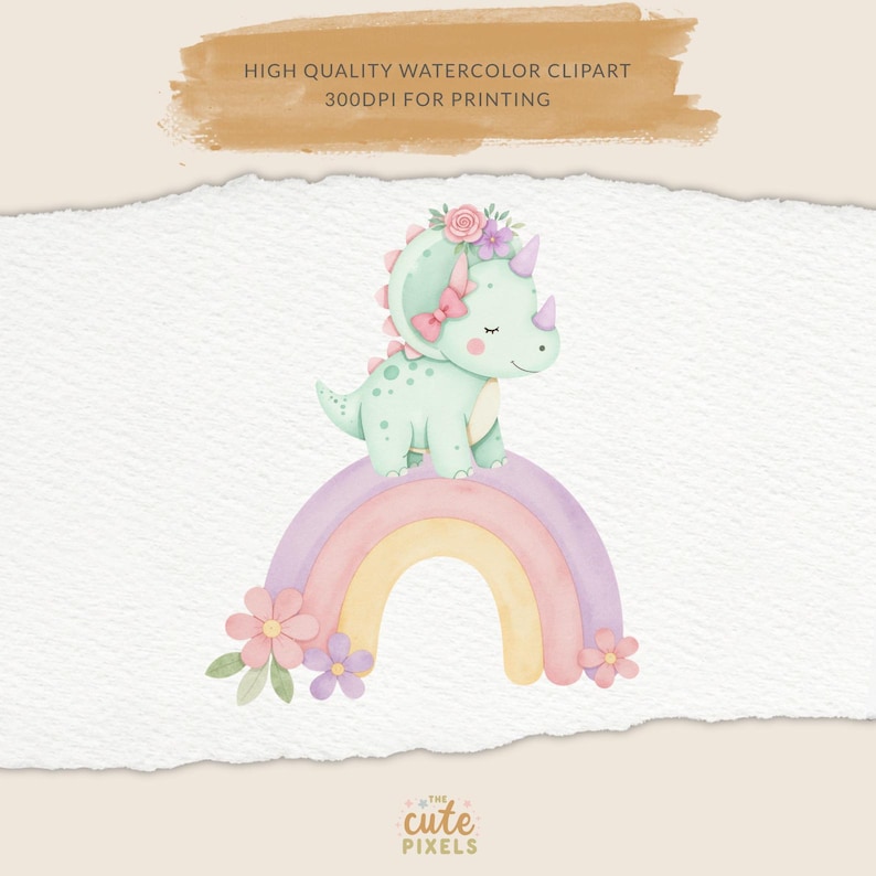 Dinosaurs Watercolor Clipart, Cute Dino PNG, Girly Dinosaur Baby Shower ...