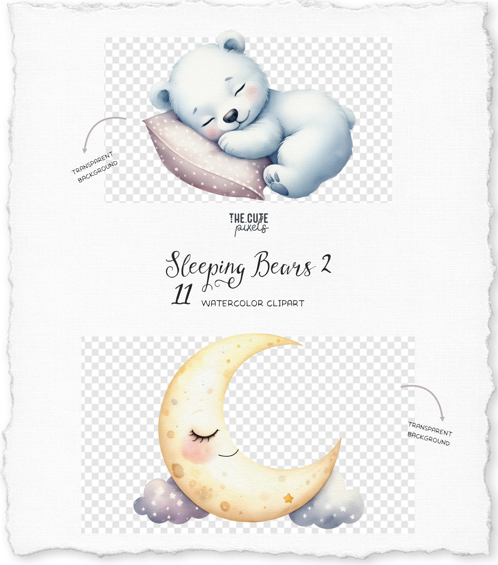 Cute Sleeping Bears Clipart Watercolor, Baby Shower Clipart, Watercolor ...