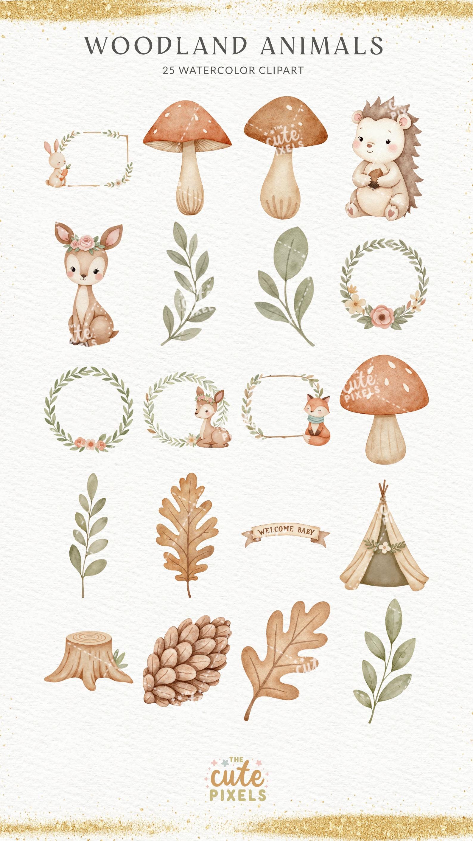 Woodland Animals Clipart, Forest Friends Clipart, Cute Forest, Cute ...