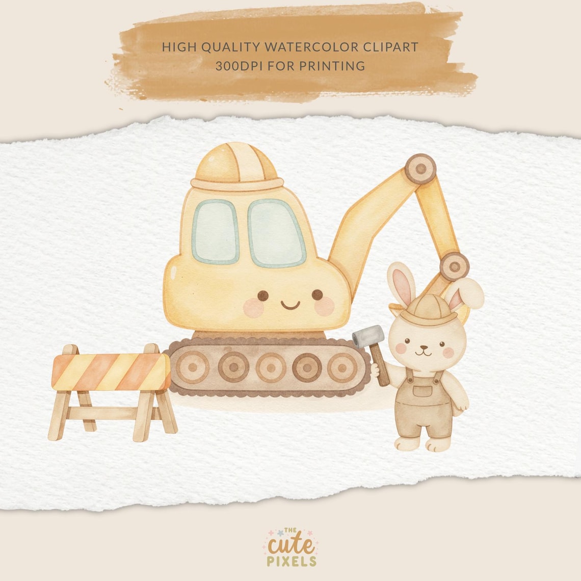 Construction Clipart Watercolor Bundle, Construction Vehicles Clipart ...