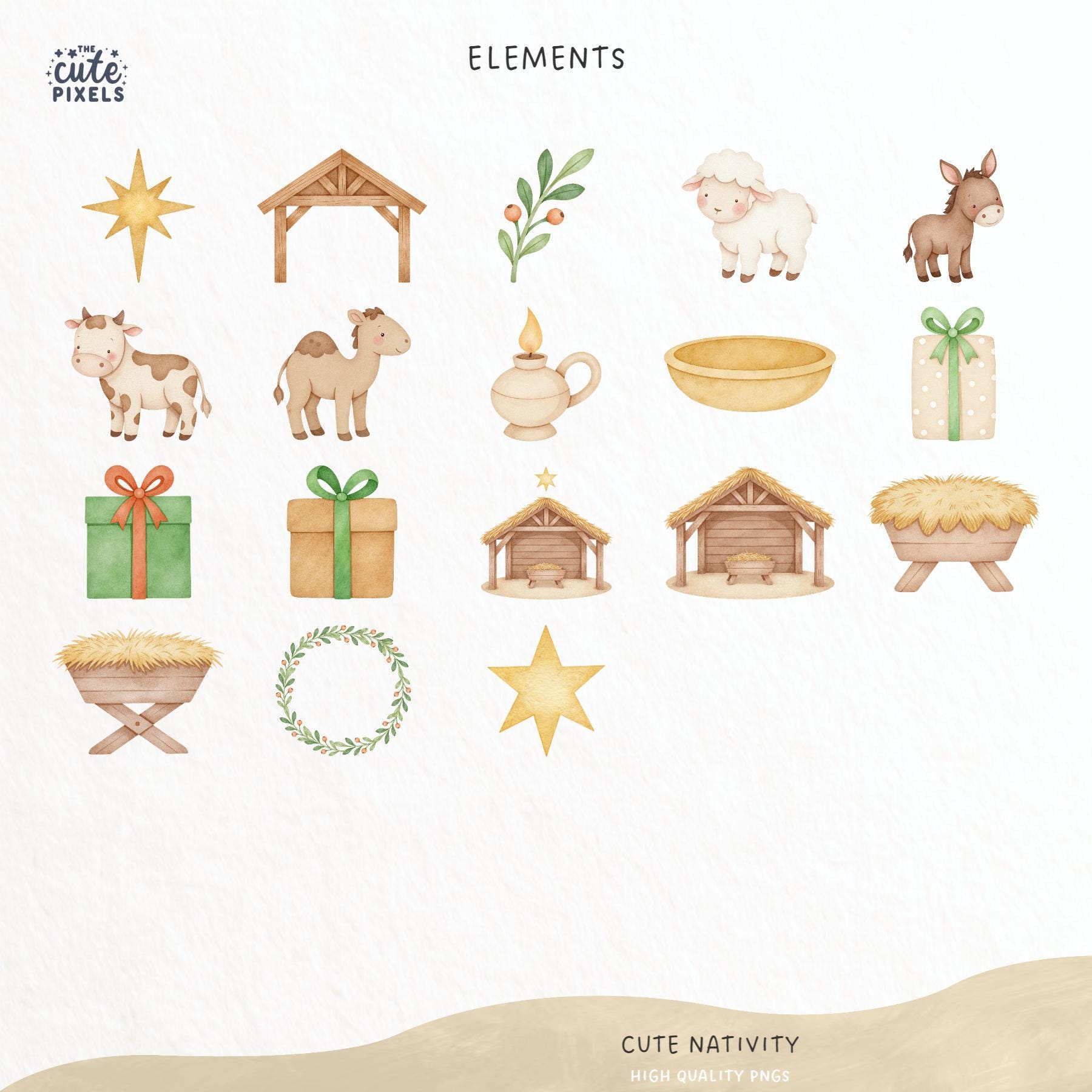 Nativity Clipart Christmas Holy Family Set With: Animals, Baby Jesus ...